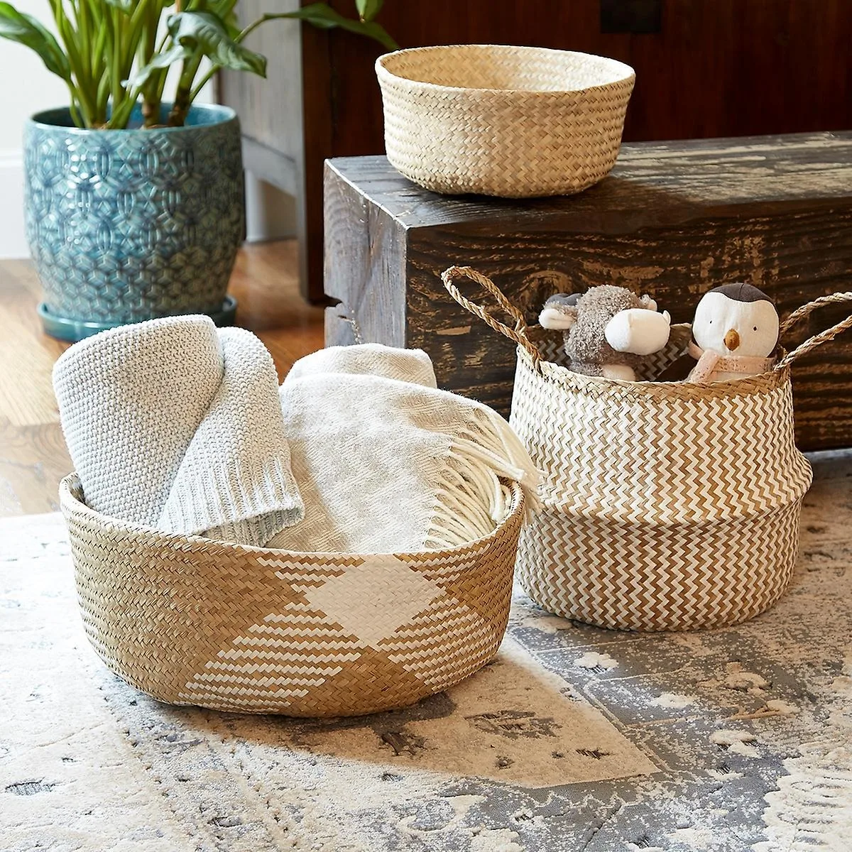 Vietnam Natural Seagrass Woven Eco-Friendly Storage Baskets with ...