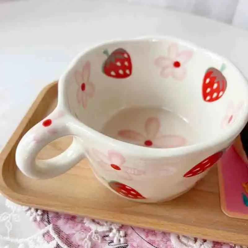 Hand Painted Strawberry Pattern Ceramic Cup Cute Little Porcelain ...