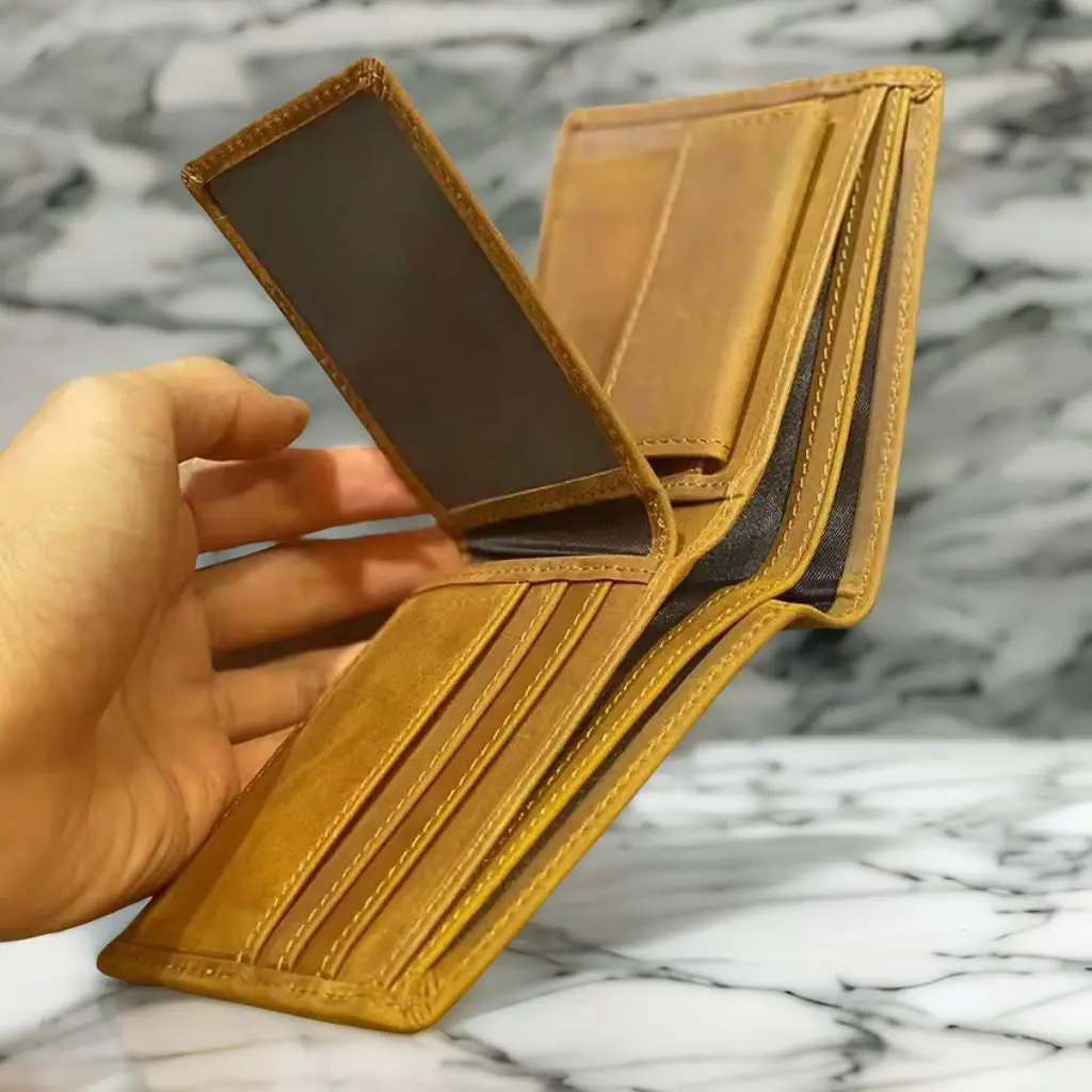 Genuine Men Vintage Crazy Horse Leather Bifold Wallet Short Rfid ...