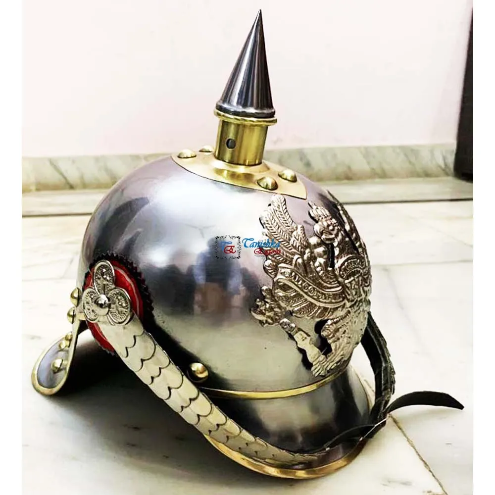 German Pickelhaube Prussian Helmet Long Spike Prussian Halloween Helmet ...