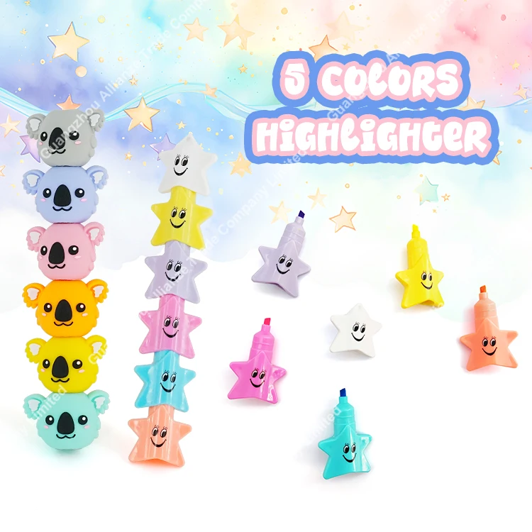 5 color five-pointed star cute koala detachable spliced Highlighter ...