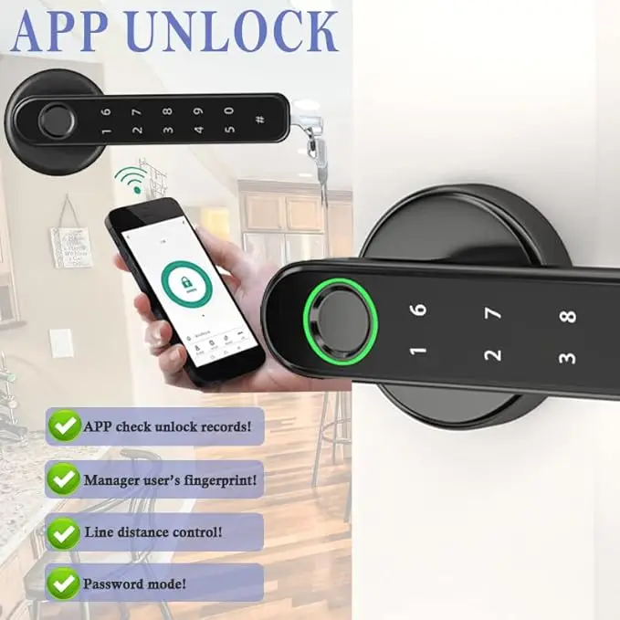 Fingerprint Keyless Smart Door Handle Lock Electronic Digital Security ...