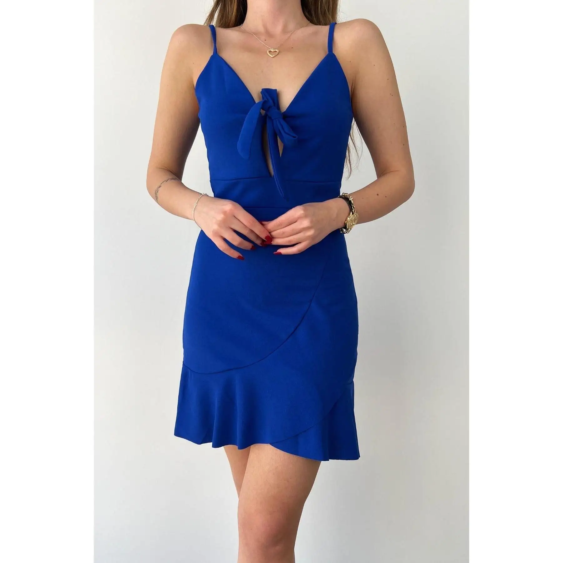 Chest Tie Frilly Crepe Dress Saks - 67542 - Buy Chest Tie Frilly Dress ...