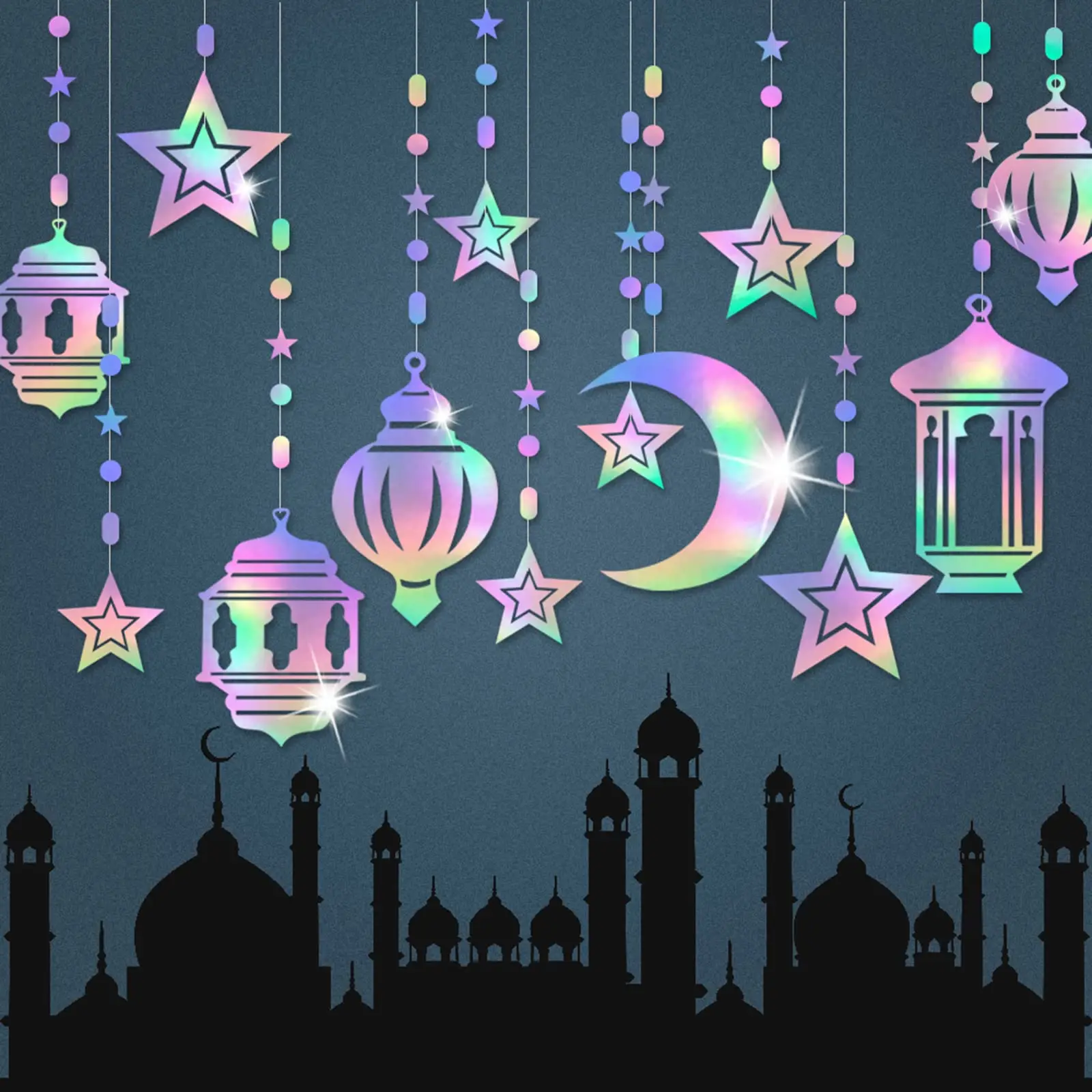 Iridescent Ramadan Star Moon Party Decorations Garland Twinkle Little ...
