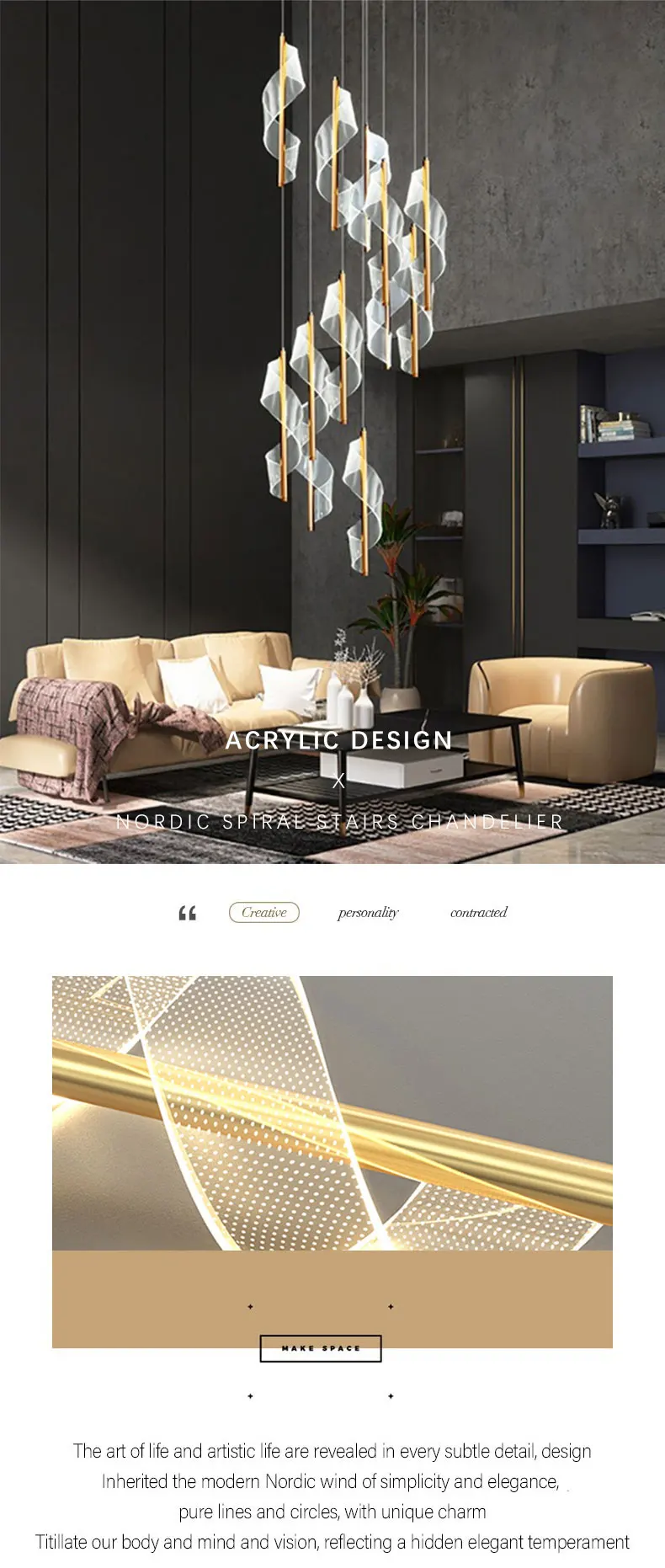 Modern Staircase Giant Spiral Chandeliers Hotel Rotating Chandelier ...