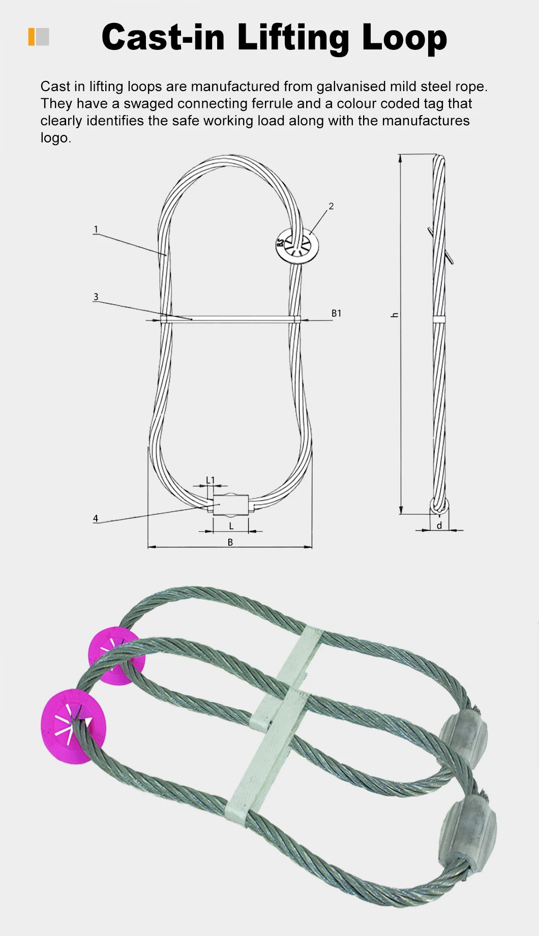 Metal Building Materials Threaded Precast Concrete Wire Rope Lifting ...