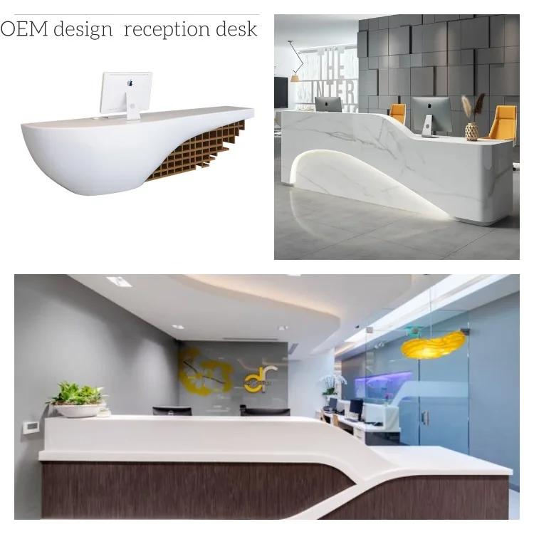 Hospital Reception Desk Curved Modern Marble Long Office Counter Table ...