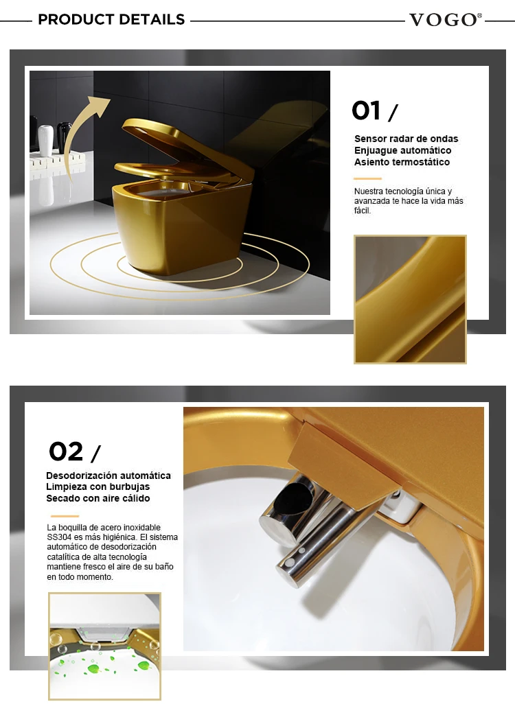 Luxury Electronic Toilet With Sensor Golden Wc S350 Wall Mounted Golden ...