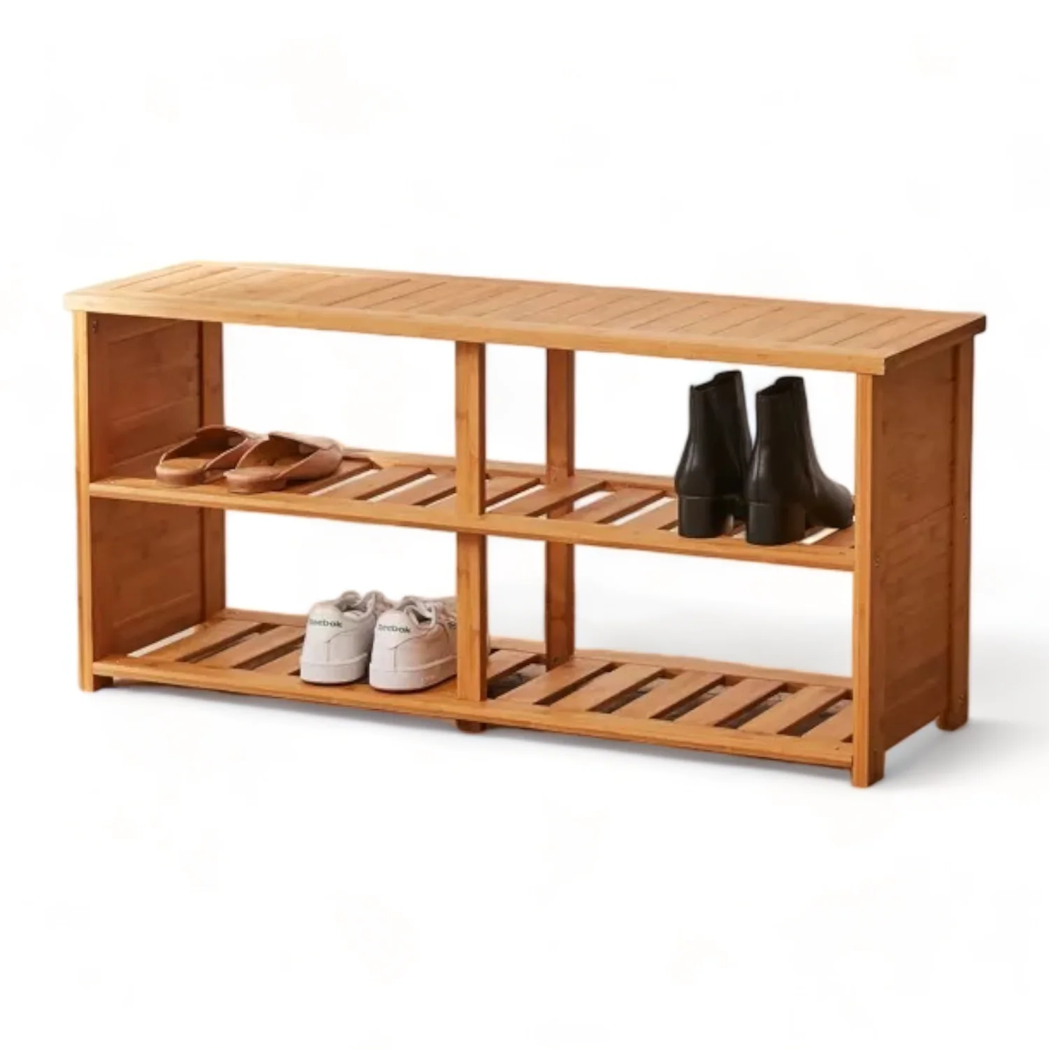 Wooden Shoe Rack Storage Display Solid Wood Shoe Rack With Bench In ...