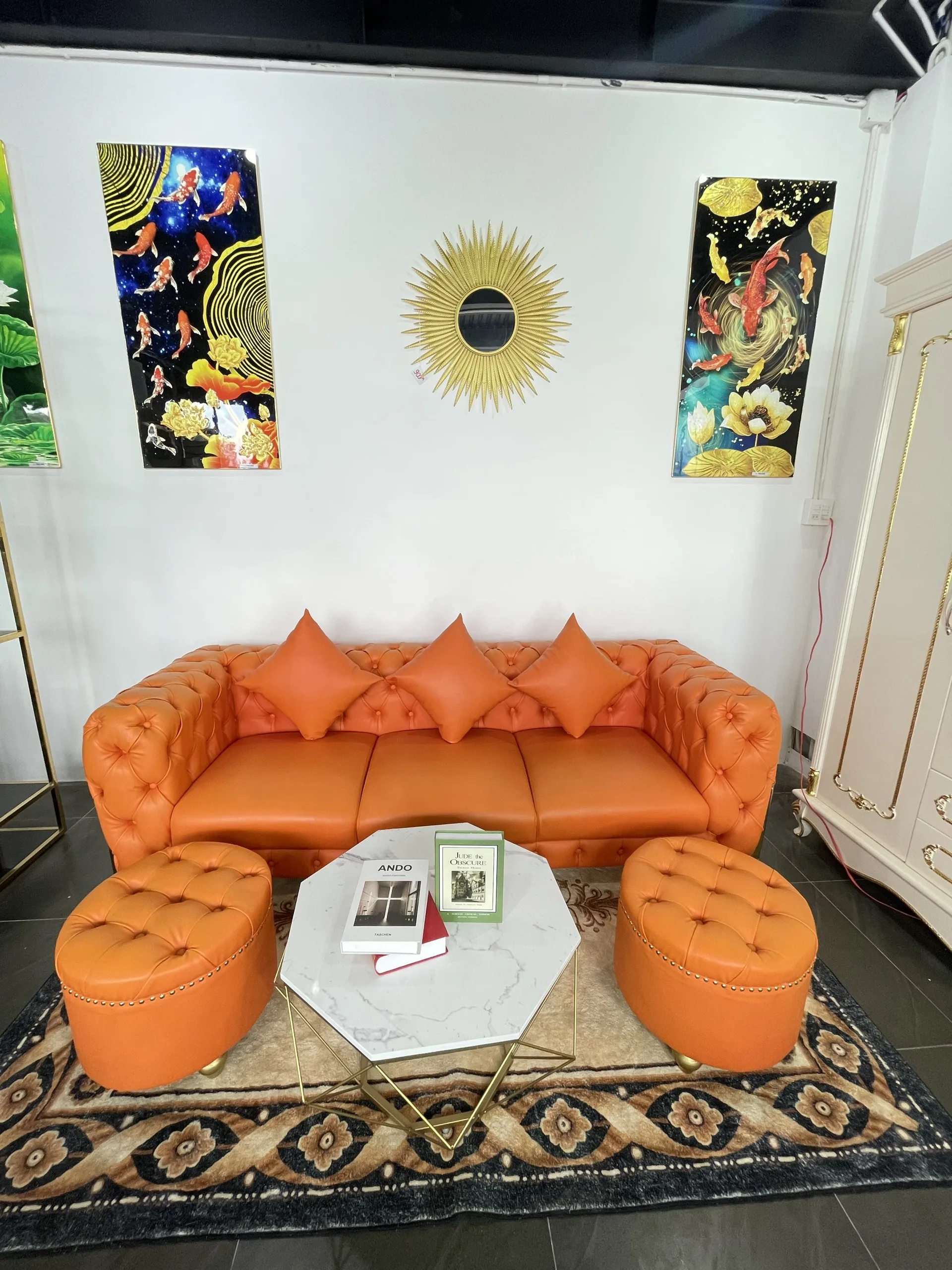 2024 Neoclassical Sofa Synthetic Leather Asian Convertible Orange ...