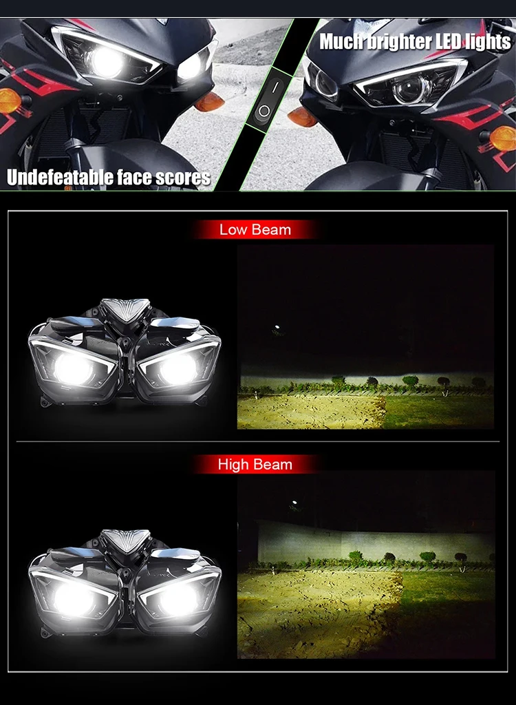 55W Dual High Low Beam Light - Bright White Motorcycle Headlight