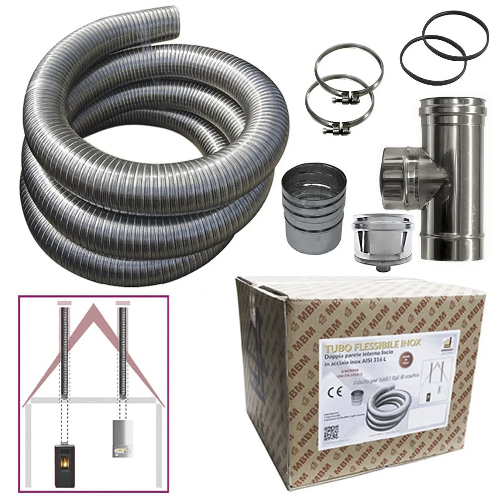 Flexible 316 Stainless Steel Flue Pipe Kit 3m Diameter 80mm Smooth CE ...