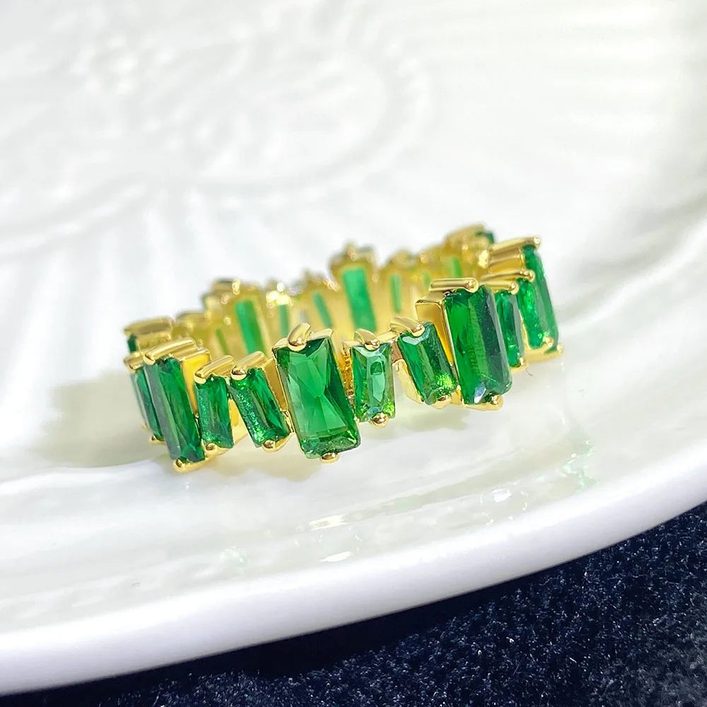 Hot Selling Eternity Rings Pave Rectangle Gemstone Rings 18k Gold ...