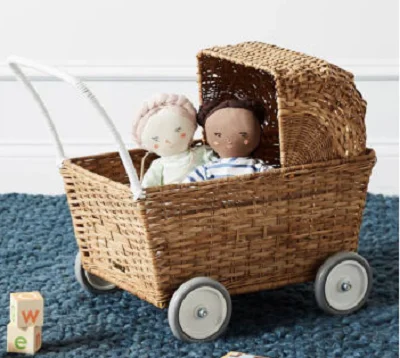 Natural Wicker Doll Pram Rattan Cart Prams For Dolls Kids Toys ...