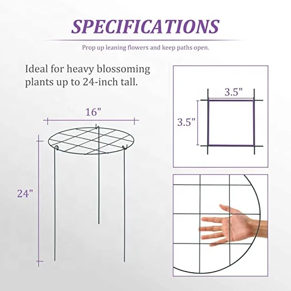 Plant Brace Flower Support Rings Grow Through Hoops With 3 Pcs Legs For ...