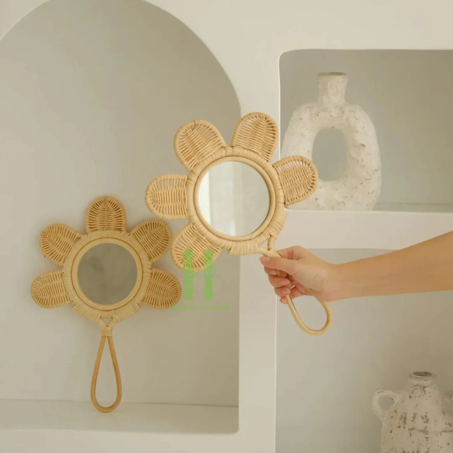 Natural Classic Rattan Scalloped Mirror - Decorative Wall Art