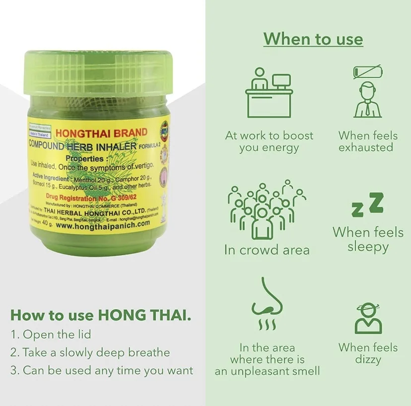 Inhalador Nasal Thai Fresco,Hierbas De Marca (verde),Fácil De Usar,10g ...