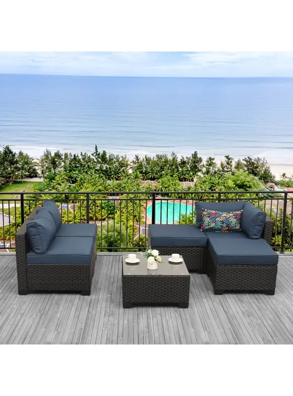 Sofa Rattan Lounge Set Pe Rattan Wicker Patio Furniture Conversation ...