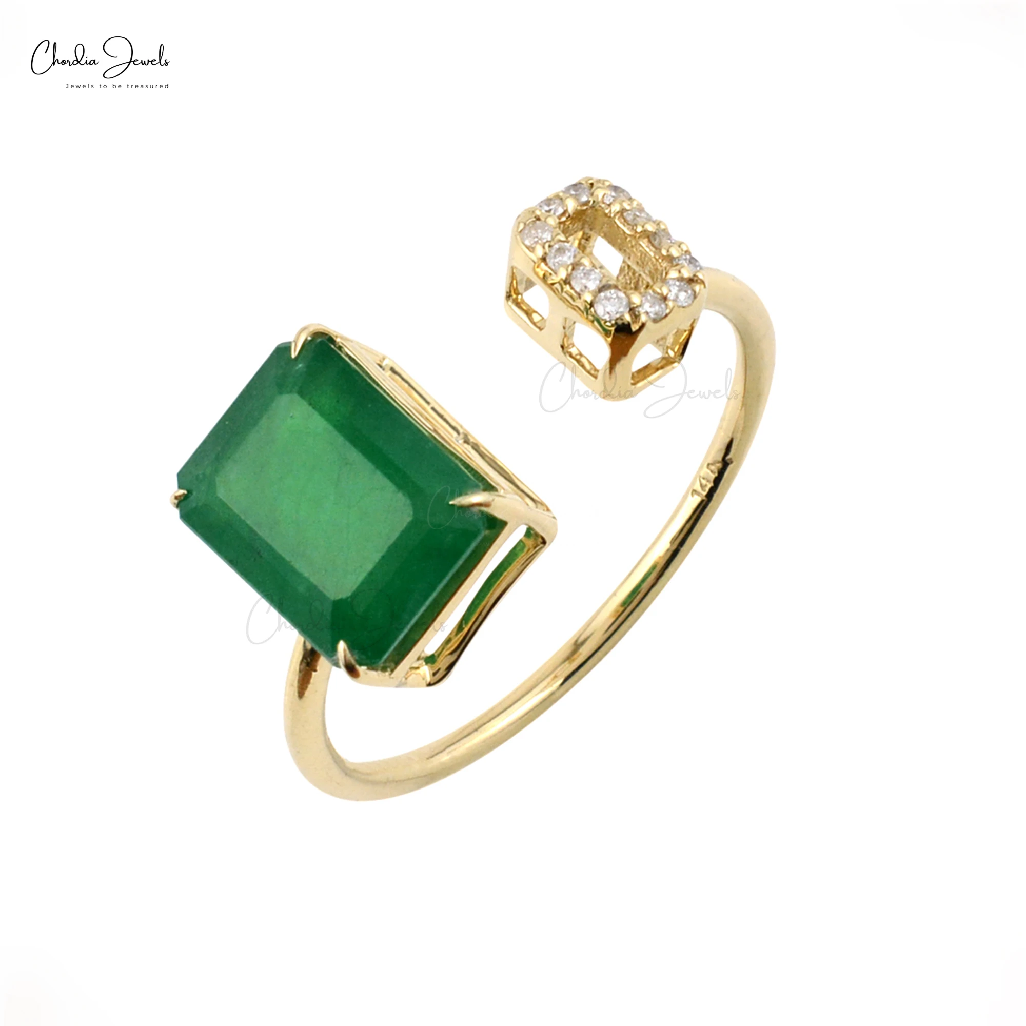 Split Shank Ring With 3 Mm Emerald & Diamond Bezel Set Ring 14k Solid ...