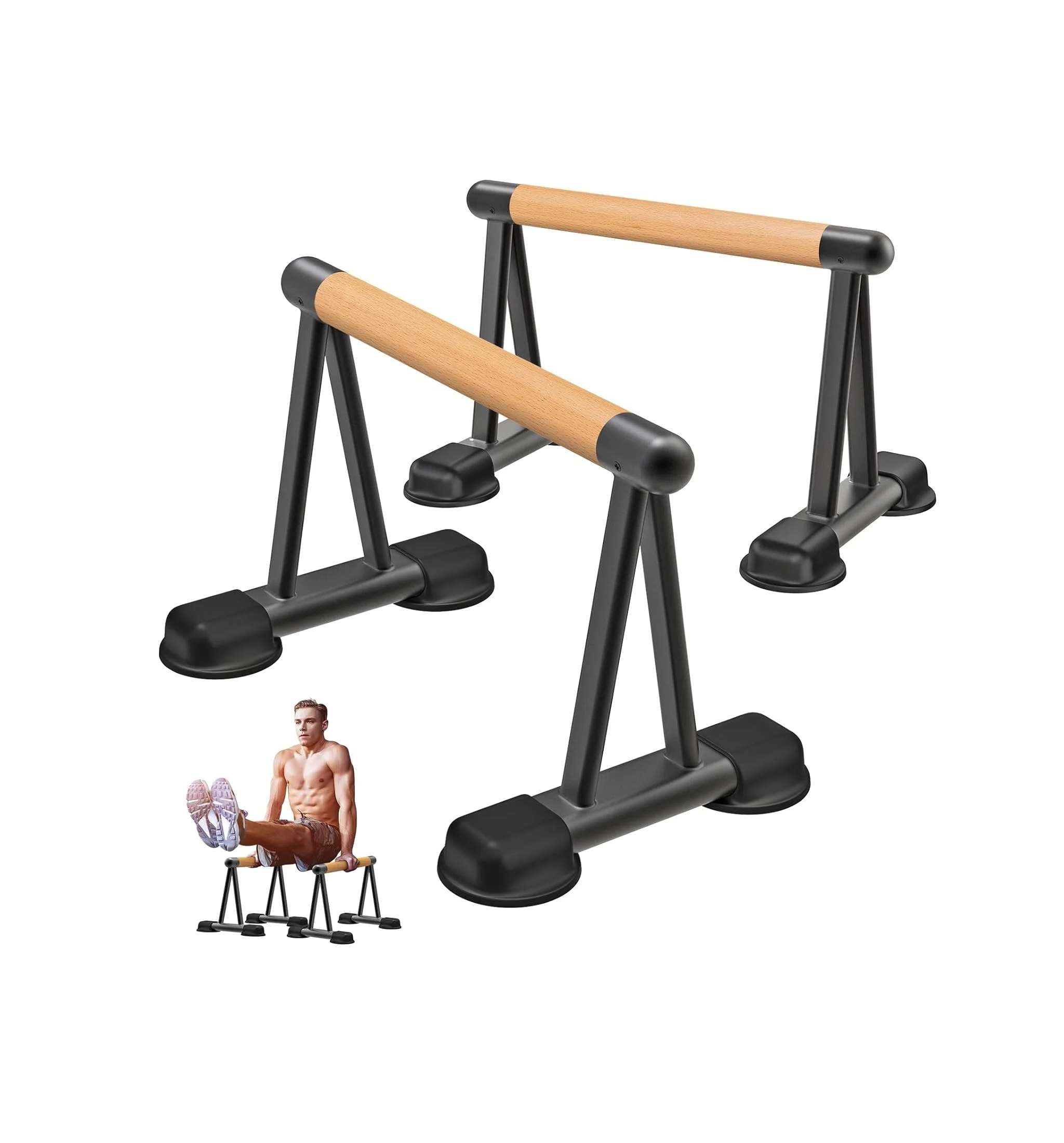 Push Up Bar,12'' High Parallettes Bars With Wooden Handles,Stable And ...