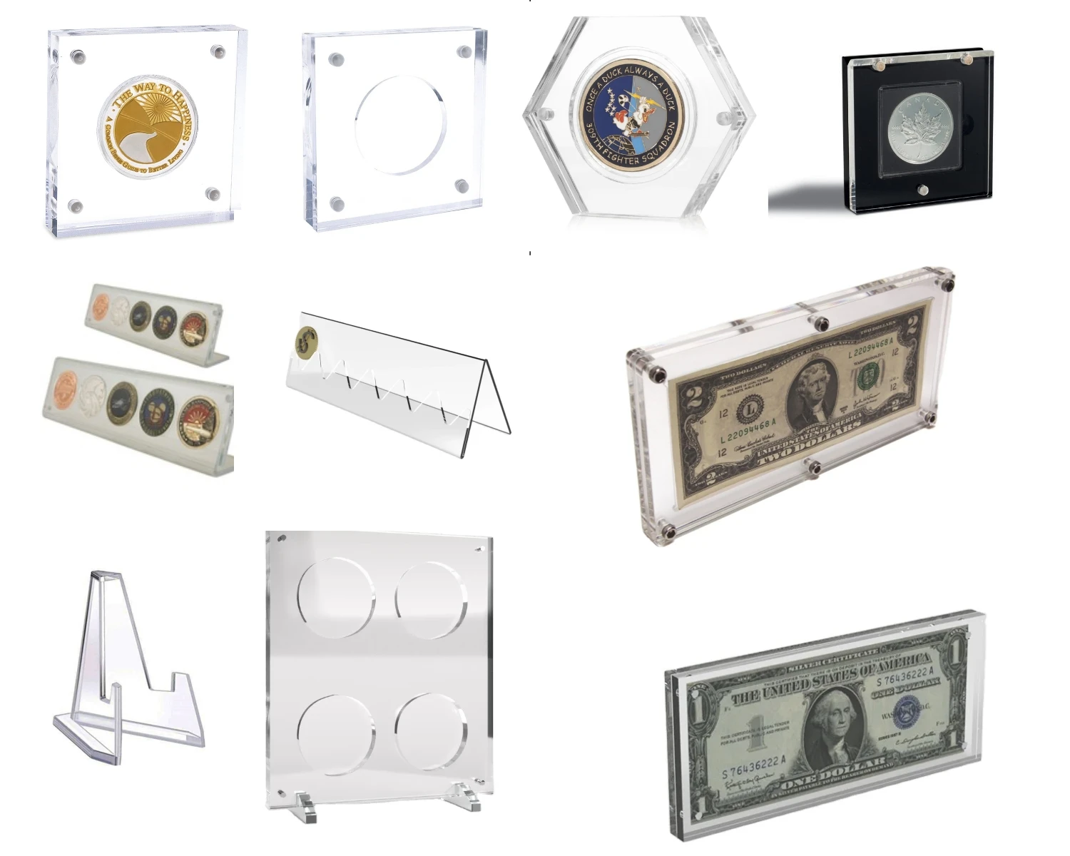Customized Acrylic Coin Display Stand With Magnetic Black Base Magnet ...
