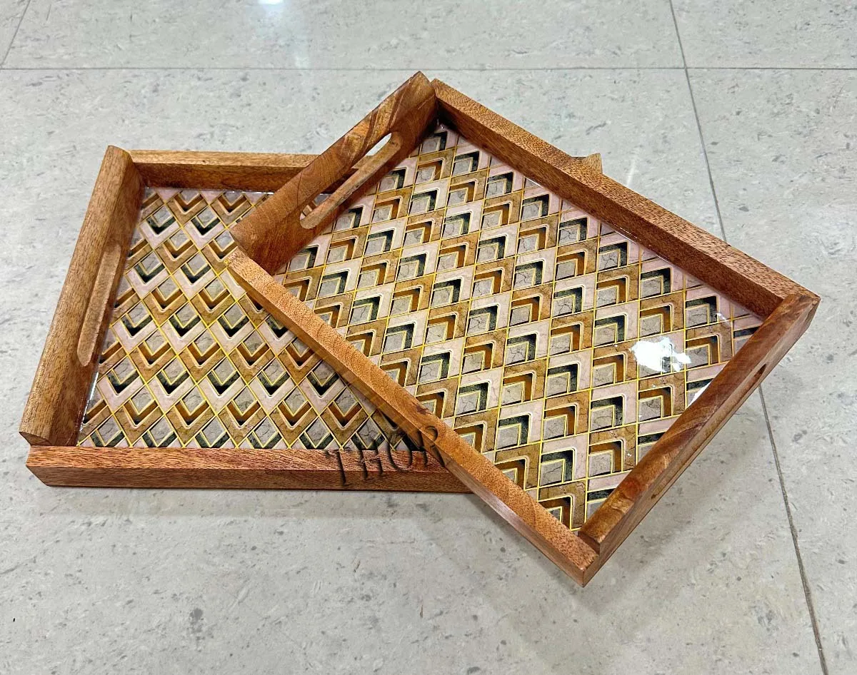 Wood Serving Trays Set Of 2 Wooden Serving Platters For Home Decor Food ...