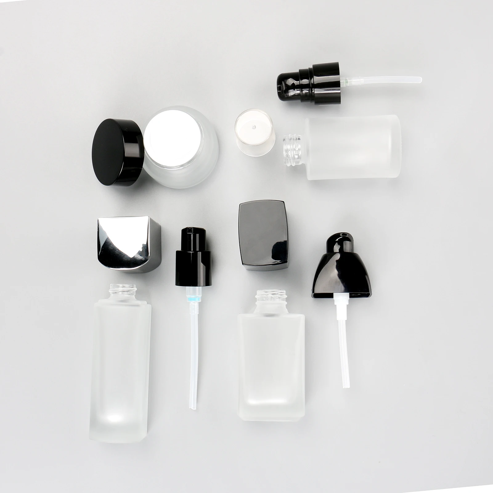 30ml Liquid Foundation Bottle 30g Cream Jar - Frosted Glass