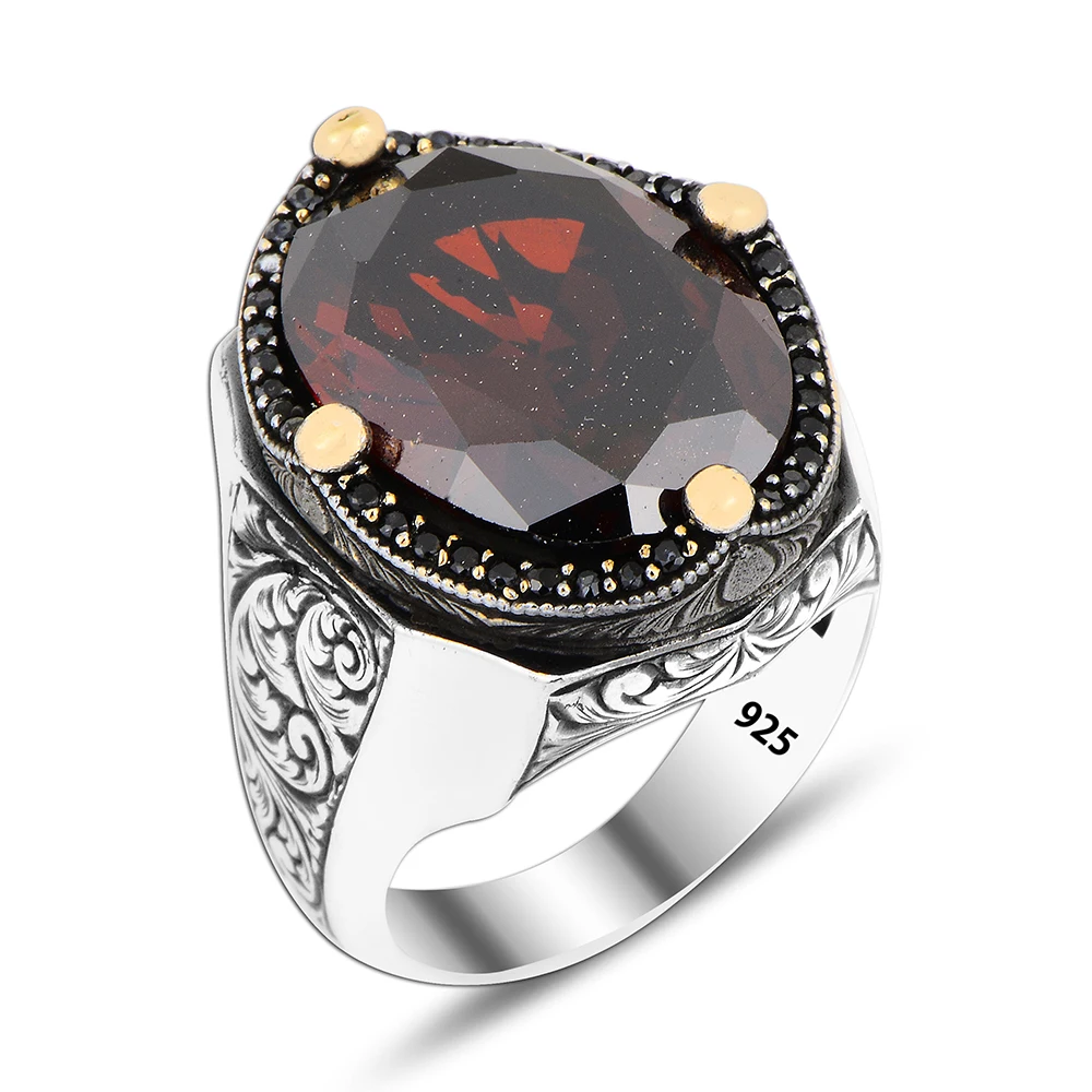 Red Stone Signet Men Ring 925 Silver Jewelry Wholesale Silver Ring for ...