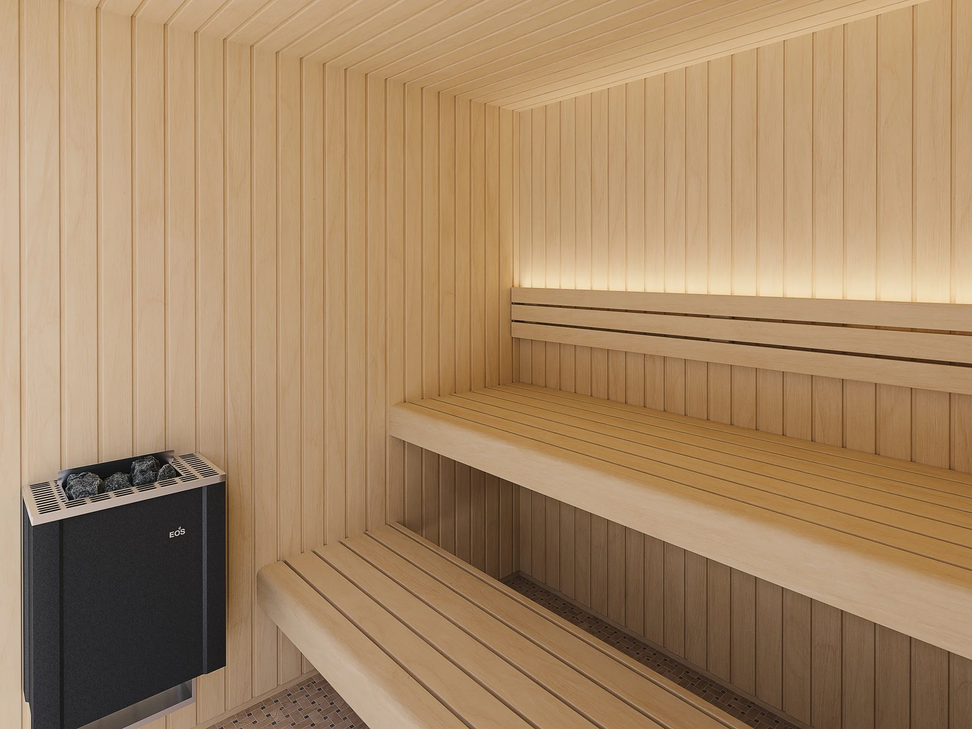 Scandinavian Inspired Sauna Space With Natural Wood Panels And Modern ...