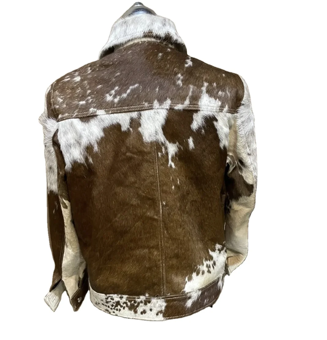 Furry Leather Jacket - Real Cowhide with Natural Prints