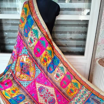 New Fancy Handmade Embroidery Mirror Work Pakistani Silk Dupattas ...