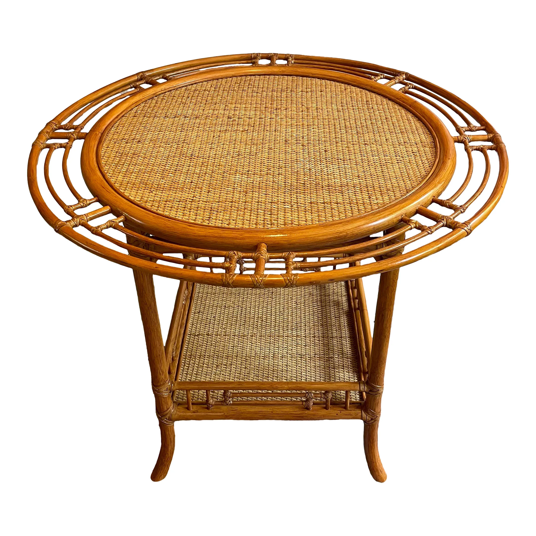 Two Floors Natural Rattan Round Table With Basic Design,Handmade From ...