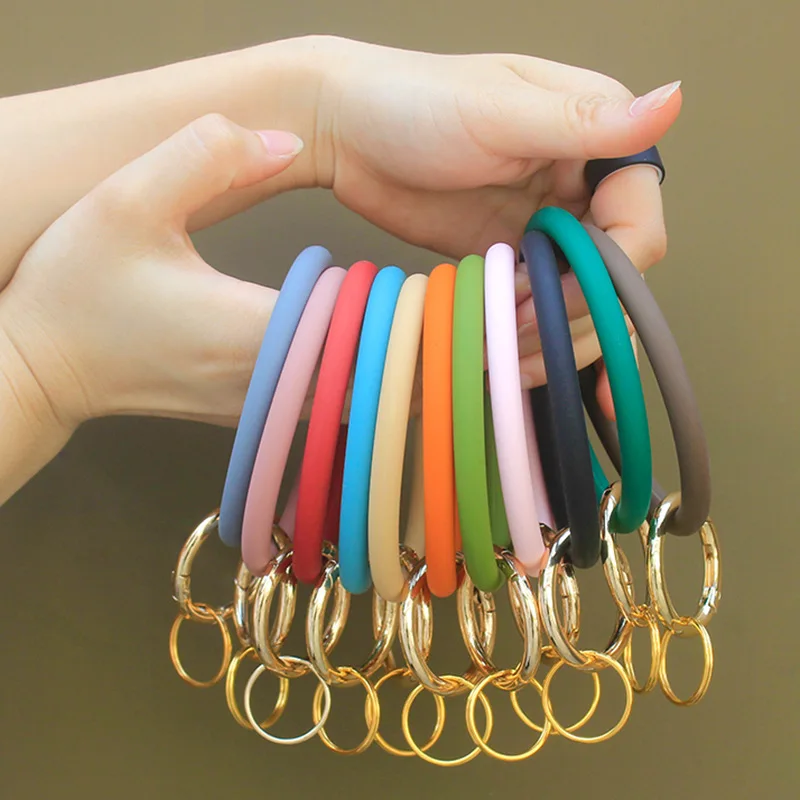 16 Colors Big Round Circle Rubber Key Ring Bracelet Bangle Soft ...