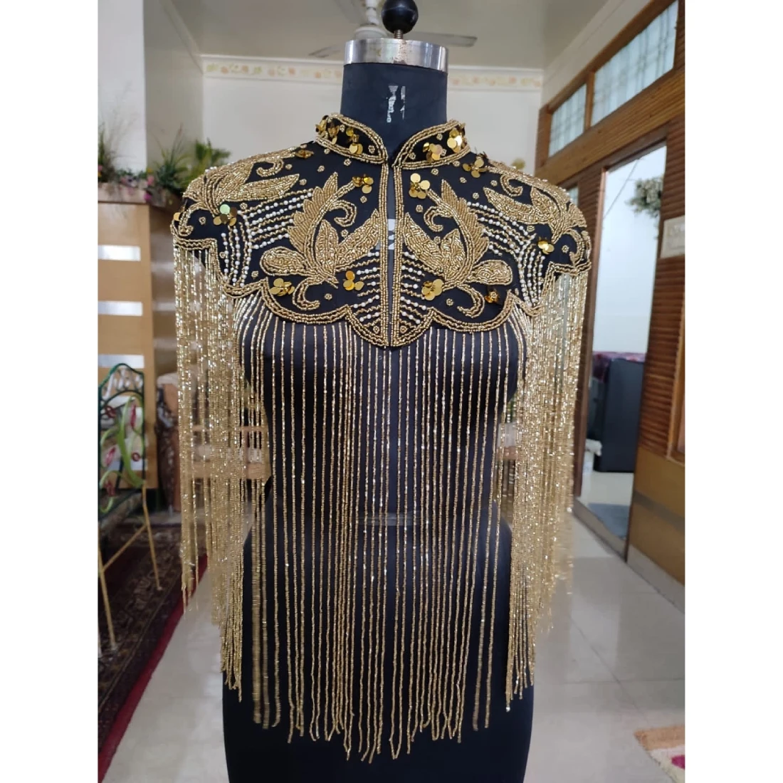 Golden Sequined Sparkling Wrek Poncho Beautiful Hand Embroidery Free ...