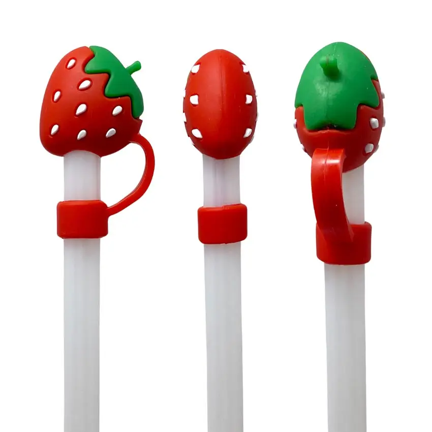 Straw Topper Cap Custom Design Bpa Free Silicone 3d Strawberry Straw ...