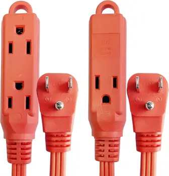 9 Ft 3 Outlet Extension Cord With Flat Plug,3 Prong Grounded,16/3 Spt-3 ...