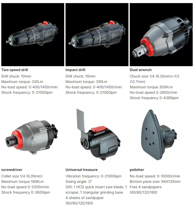 Cordless Electric Screwdriver - Multi-Head Power Drill Set