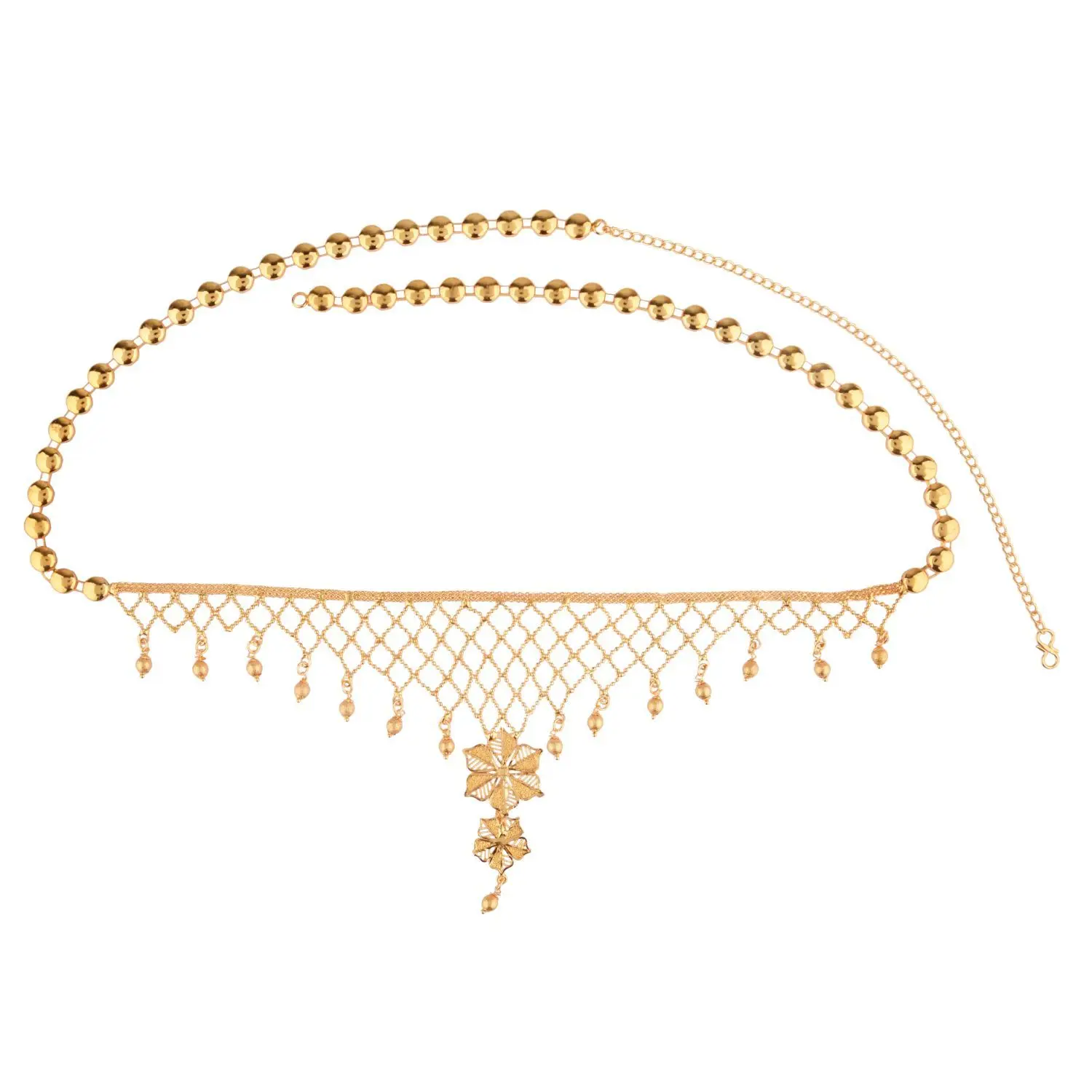 Indian Gold Pleted Tone Big Floral Pendant Layered Ball Beads Chain ...