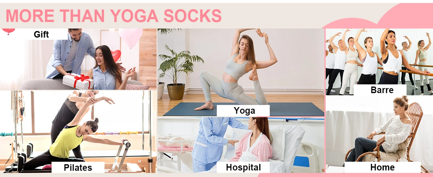 Pilates Socks with Grips for Women Non Slip Yoga Slouch Socks with ...