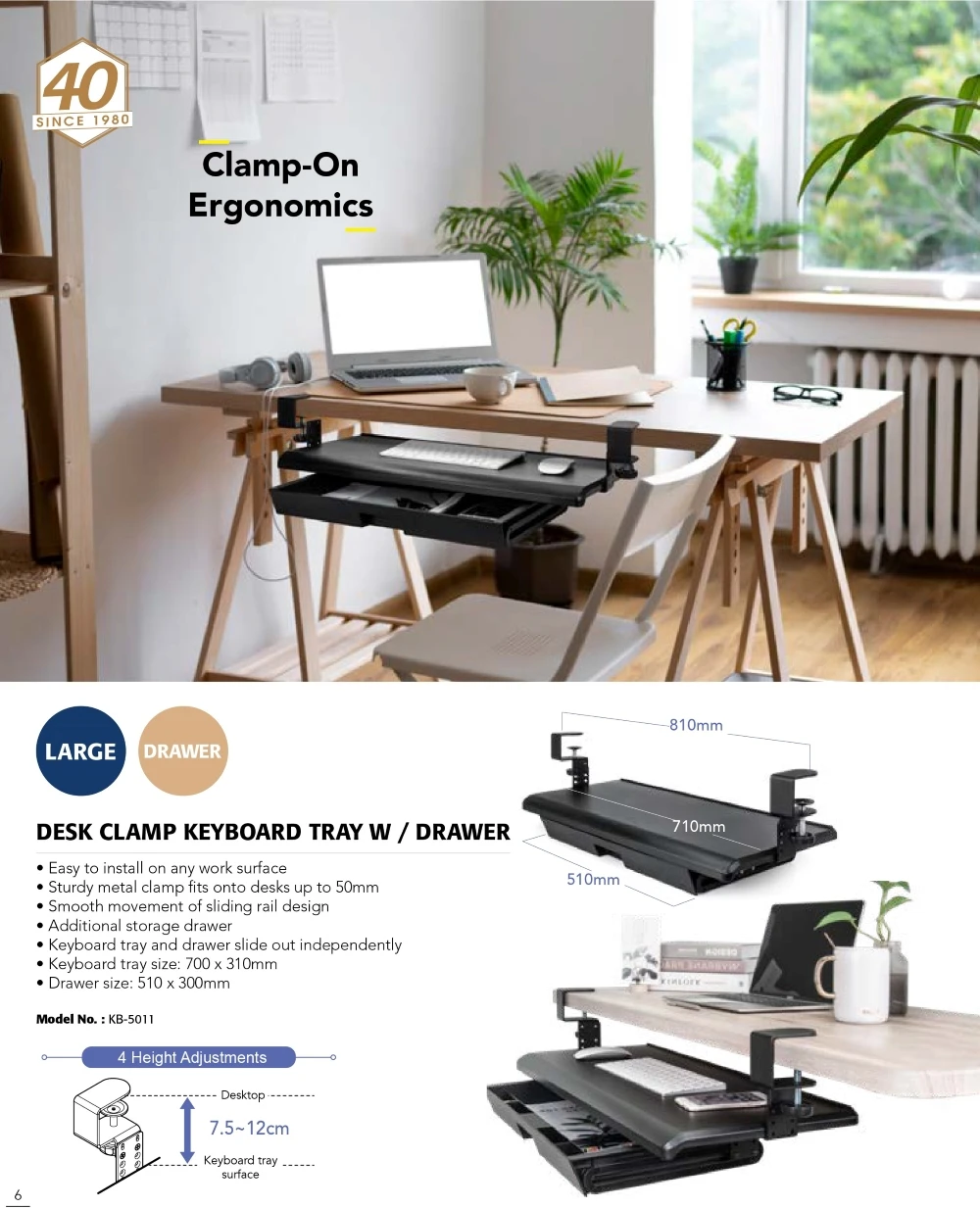 Clamp on Keyboard Tray under Desk Drawer Slide Out AIDATA