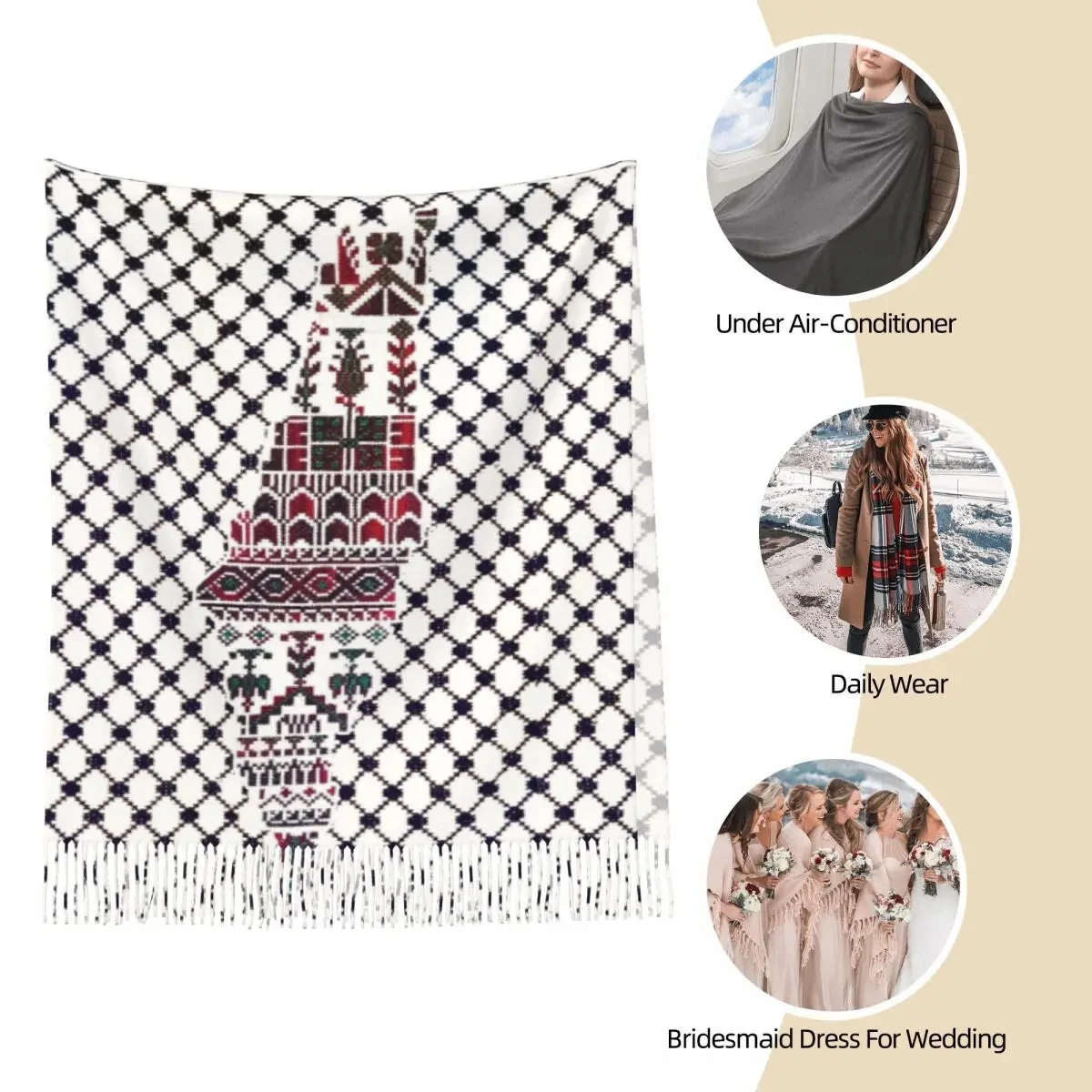 Palestine Arabic Shawl Traditional Keffiyeh Design Pashminas Shawl ...
