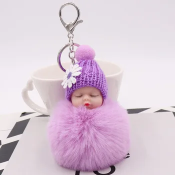Custom 8cm Cute Plush Sleeping Smiling Baby Keychains Fluffy Kawaii ...