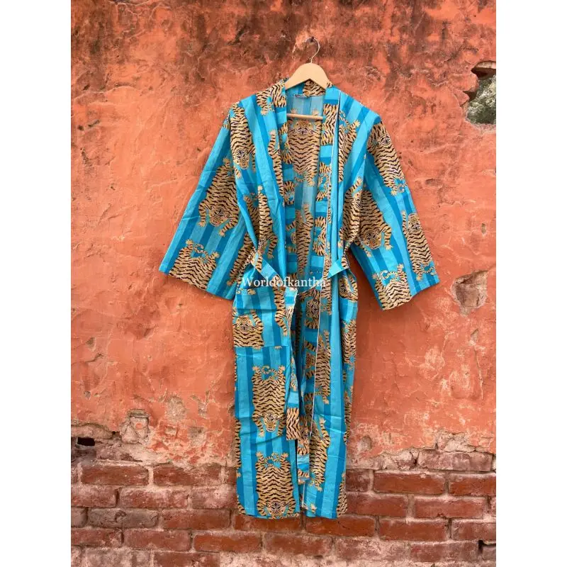 Wholesale Bohemian Style Indian Cotton Tiger Print Kimono Maxi Bathrobe ...