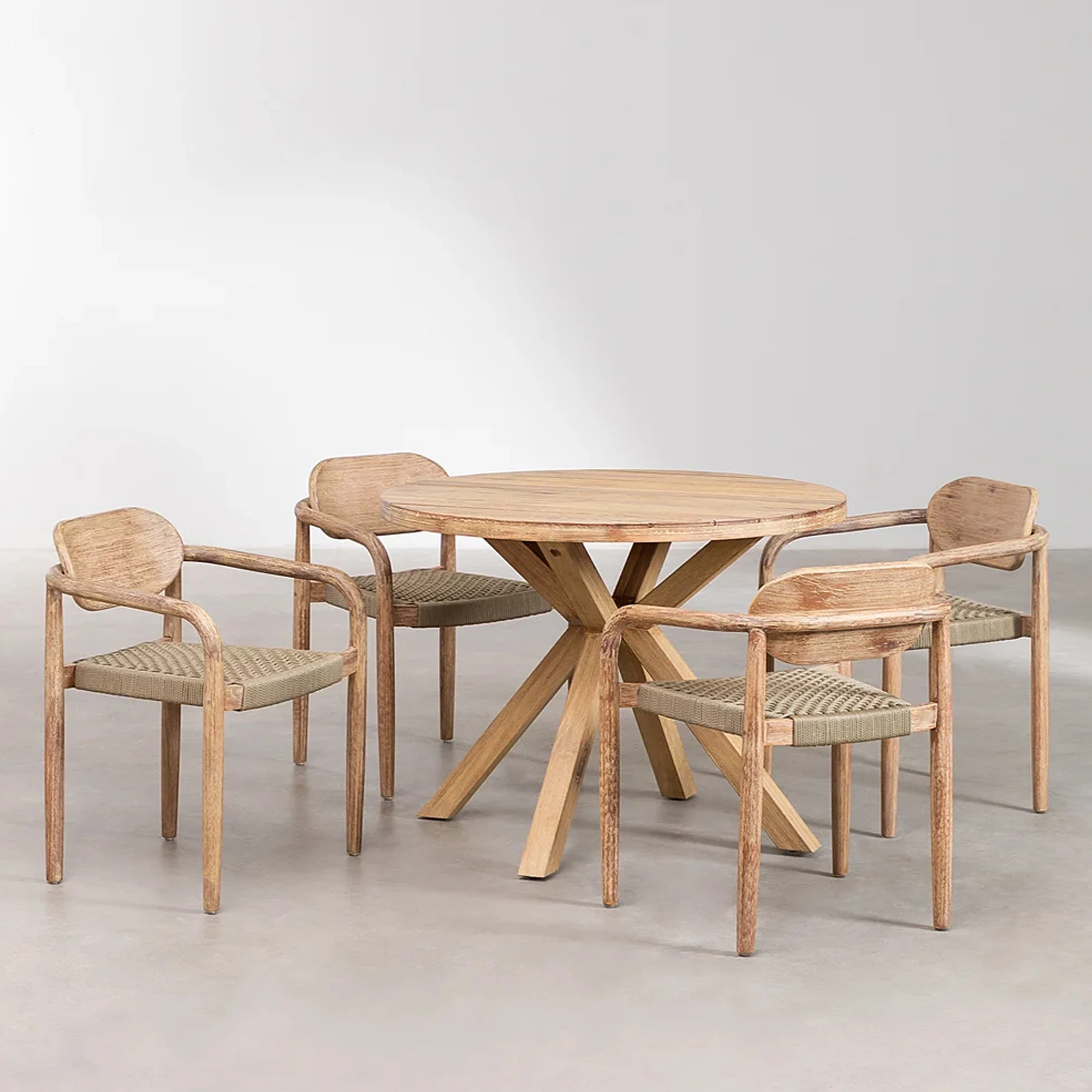 Round Dining Table Garden Set Of Wooden Table With 4 Chairs - Alden ...