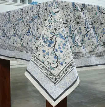 Spruce Carolina And Powder Blue Indian Block Floral Print Pure Cotton ...