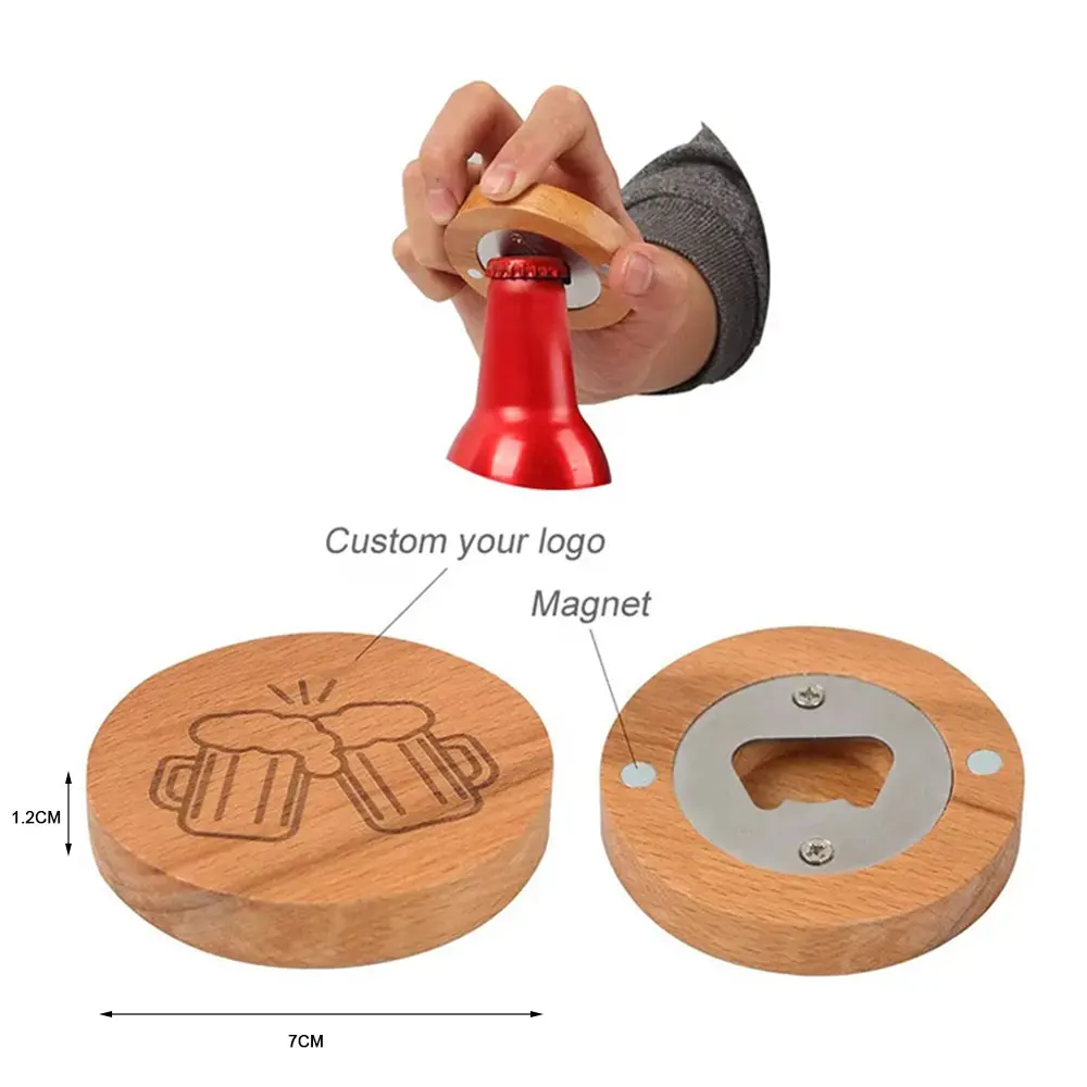 New Style Custom Logo Beer Fridge Magnetic Round Wood Bottle Opener ...