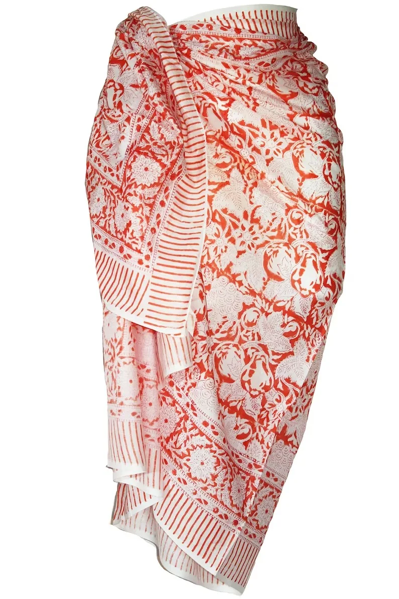 100% Cotton Floral Kalamkari Batik Indian Hand Block Print Women Sarong ...