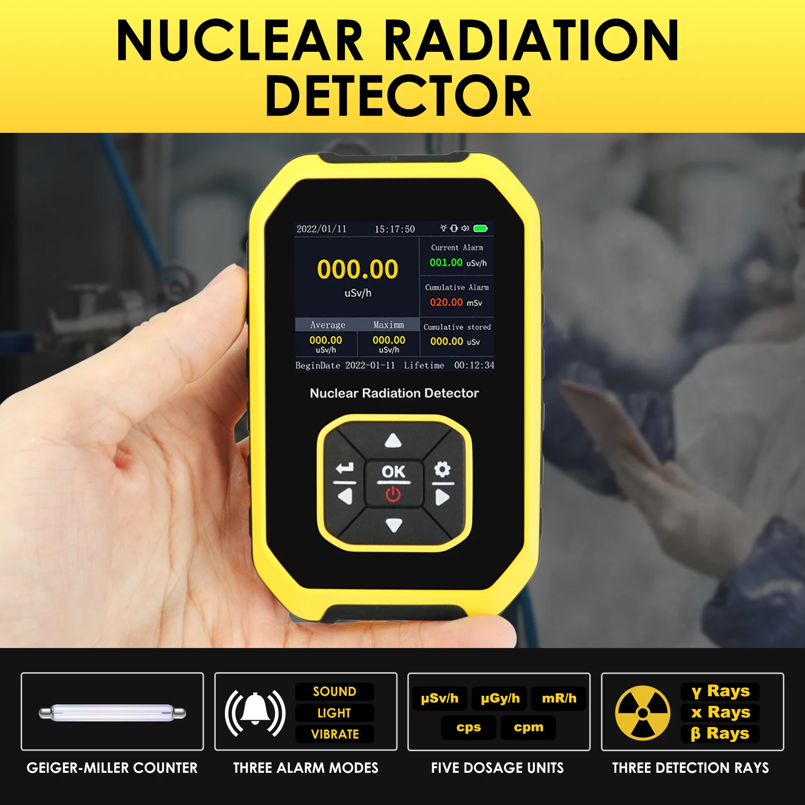 Radiation Detector Dosimeter - Geiger Counter with Custom Support