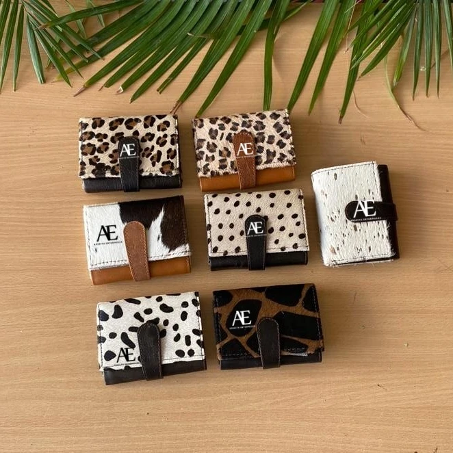 New Real Handmade Animal Print Fur Distressed Leather Women Wallets ...