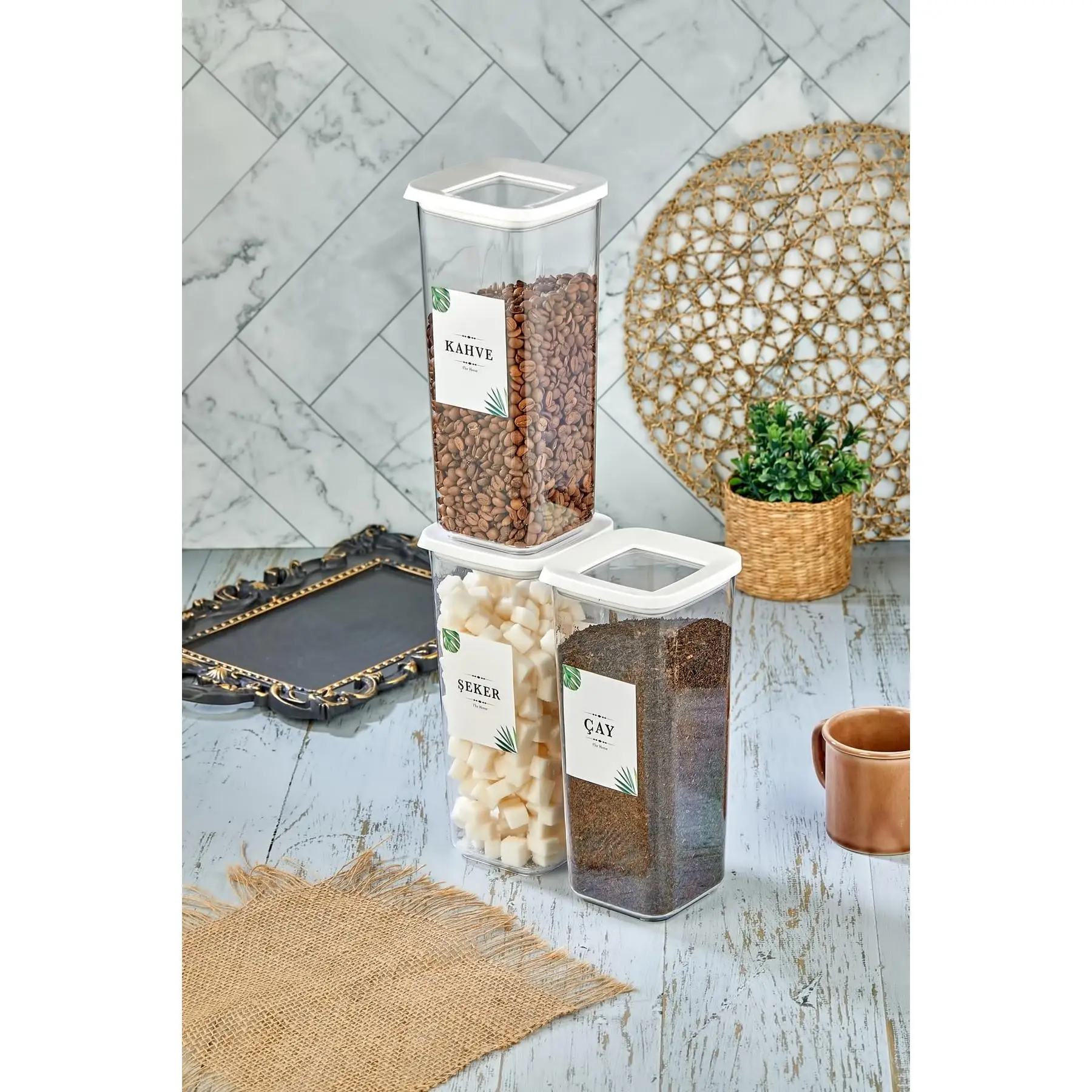 3-Piece Acrylic 1700 Ml Tea & Coffee & Sugar Storage Container Vacuum ...